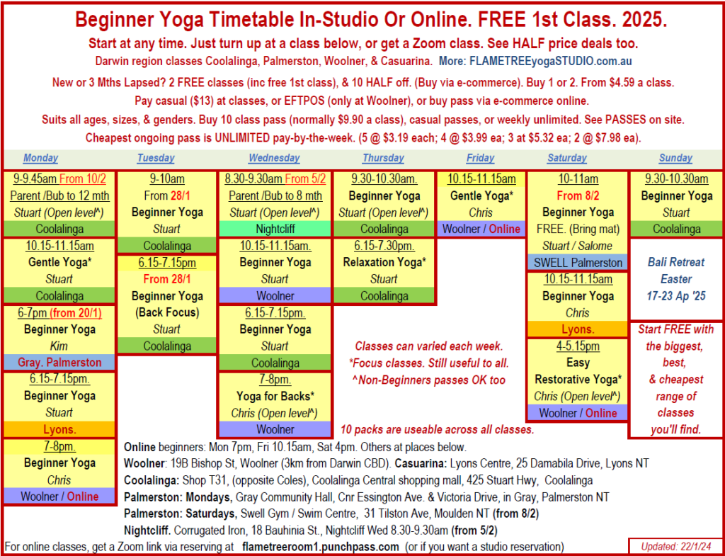 Flametree Yoga Darwin Timetable For Beginners Yoga