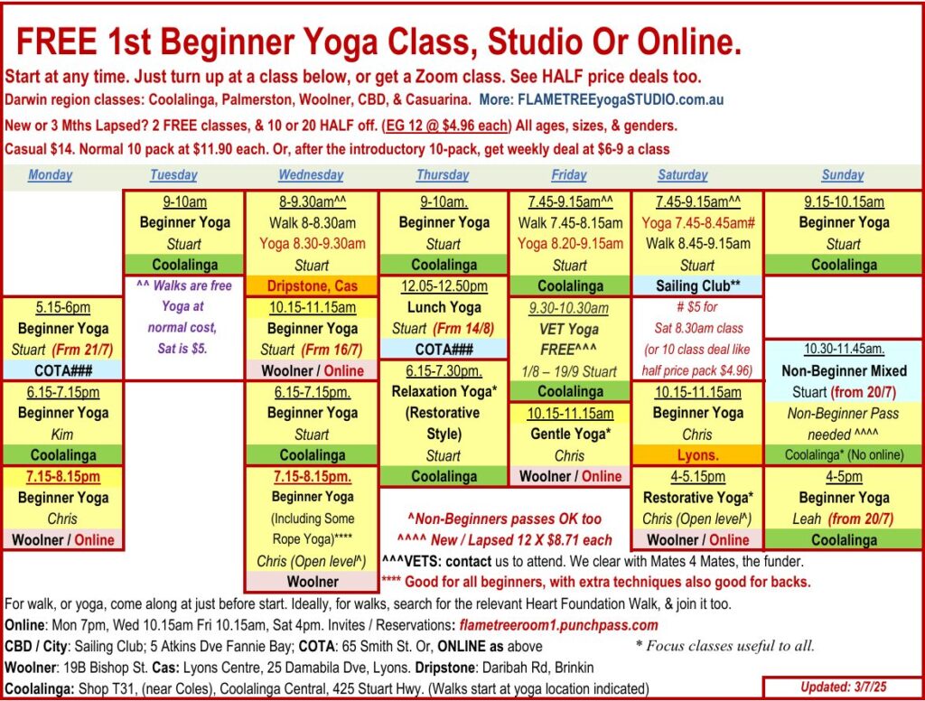 Flametree Yoga Darwin Timetable For Beginners Yoga